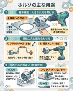【電気工事士】金属板の穴あけ工具「ホルソ」を徹底解説！用途とノックアウトパンチャとの違い | テニショクメディア｜TENISYOKU