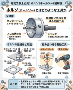 【電気工事士】金属板の穴あけ工具「ホルソ」を徹底解説！用途とノックアウトパンチャとの違い | テニショクメディア｜TENISYOKU